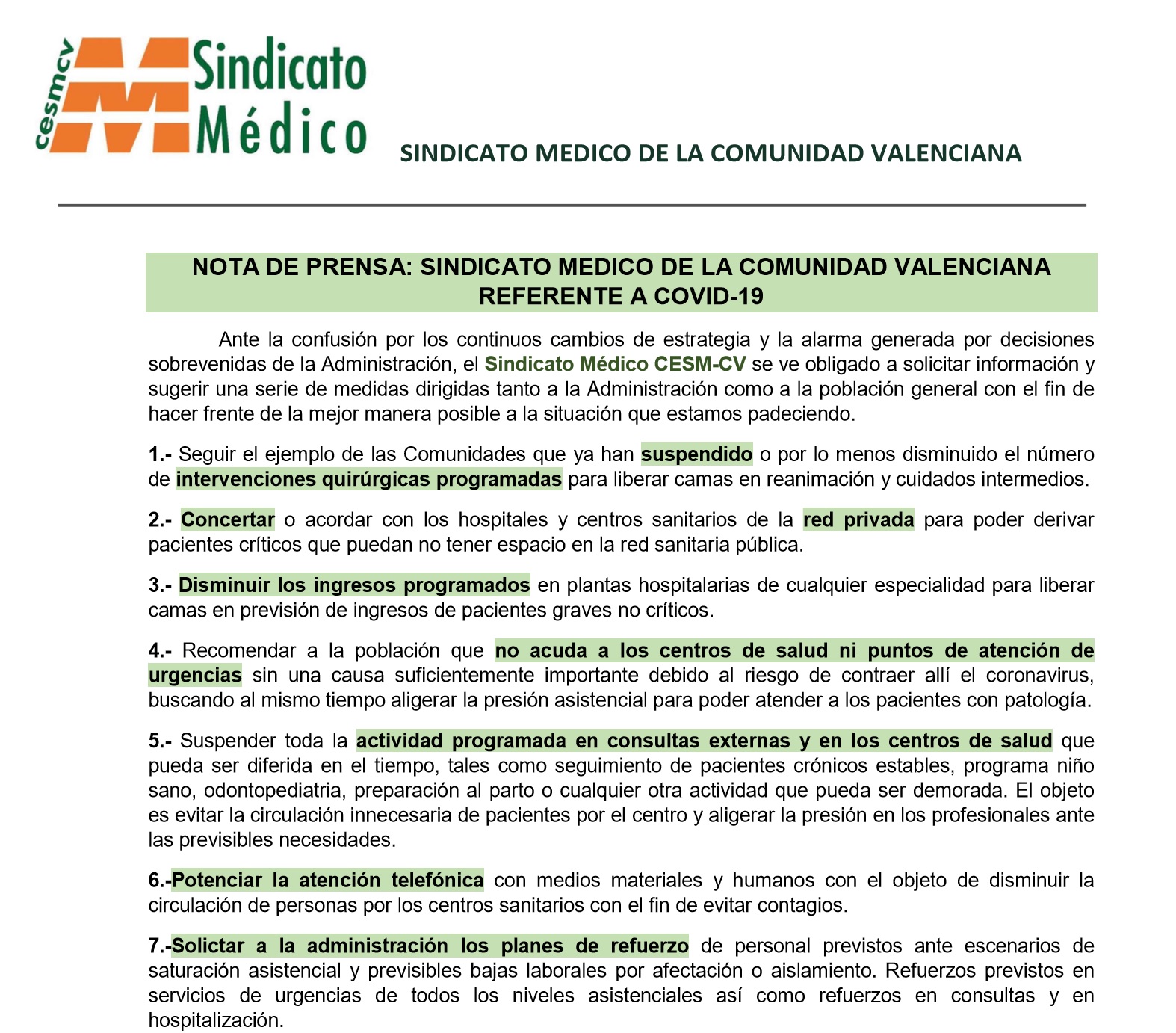 Medidas de CESM-CV frente al COVID19 - Confederación Estatal de ...